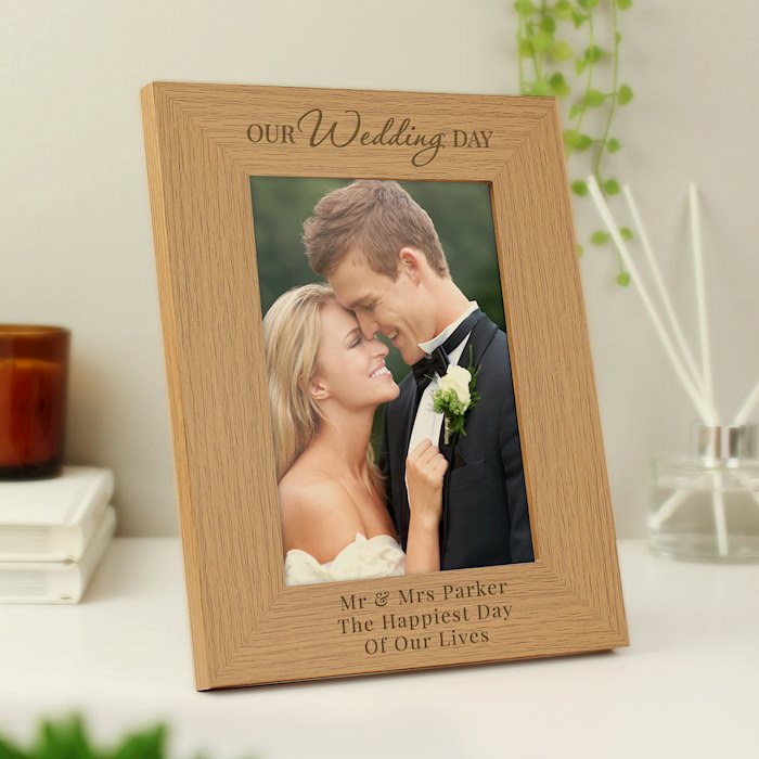 Personalised 'Our Wedding Day' 5x7 Oak Finish Photo Frame ...
