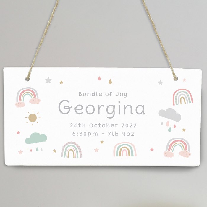 Personalised Pastel Rainbow Wooden Sign | SpecialMoment.co.uk