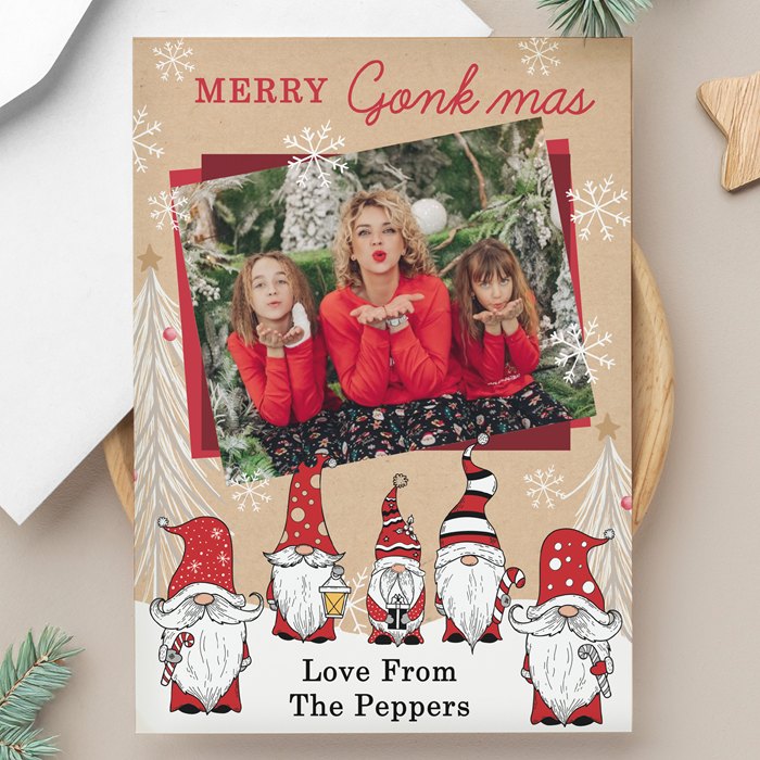 Personalised Photo Upload Pack of 10 Gonk Christmas Cards ...