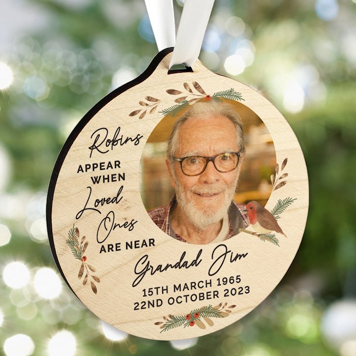 Personalised Photo Upload Robin Memorial Wooden Decoration ...