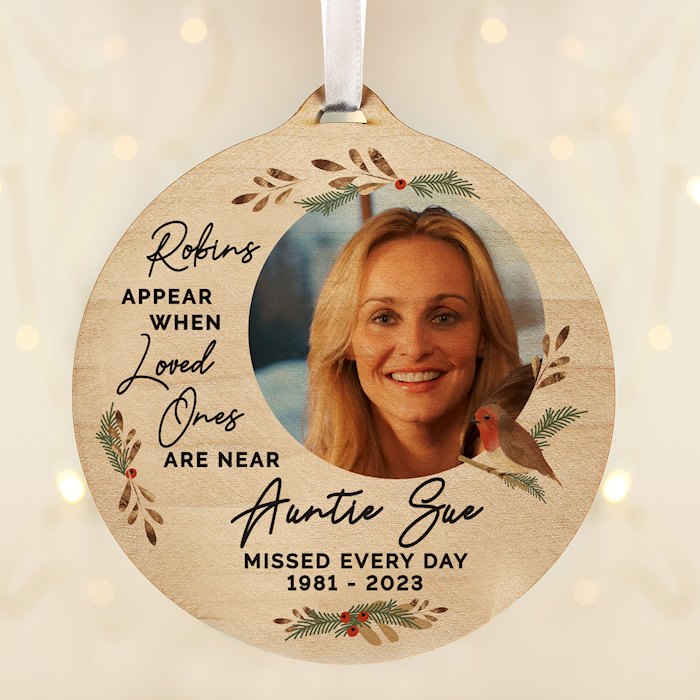Personalised Photo Upload Robin Memorial Wooden Decoration ...