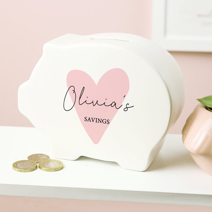 Personalised Pink Heart Piggy Bank | SpecialMoment.co.uk