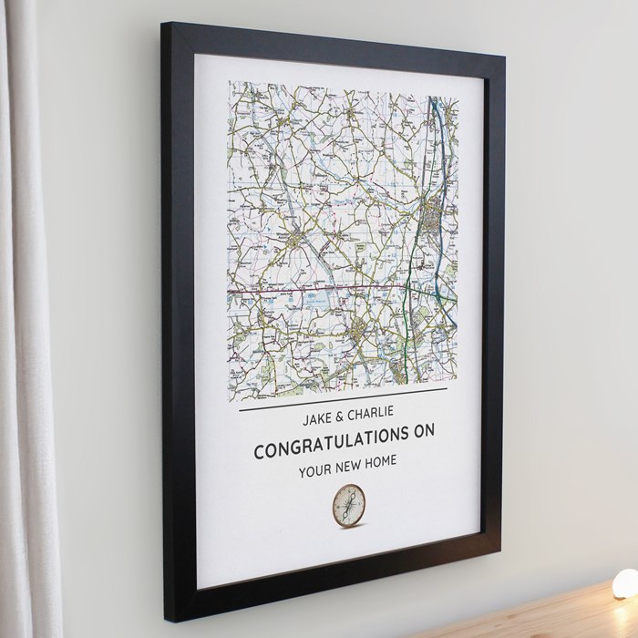 Personalised Present Day Map Compass Black Poster Frame | SpecialMoment ...