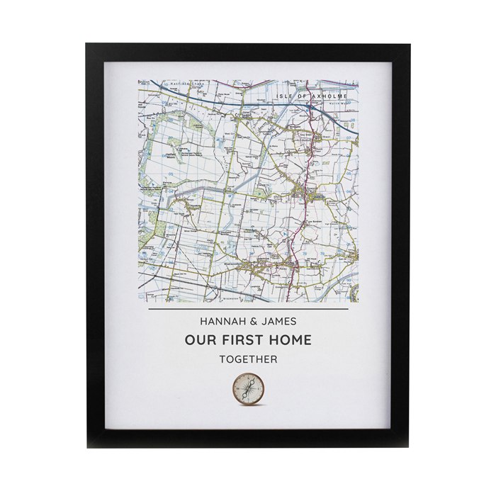 Personalised Present Day Map Compass Black Poster Frame | SpecialMoment ...