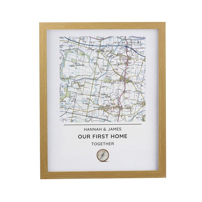 Personalised Present Day Map Compass Oak Poster Frame | SpecialMoment.co.uk