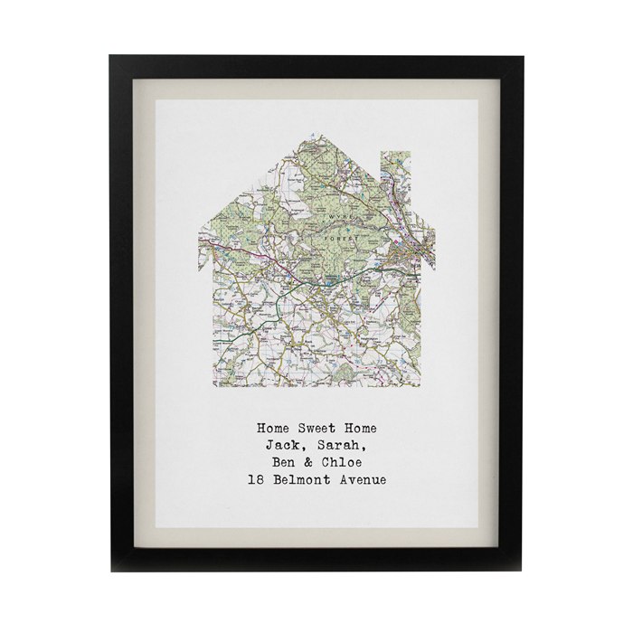 Personalised Present Day Map Home Black Poster Frame | SpecialMoment.co.uk