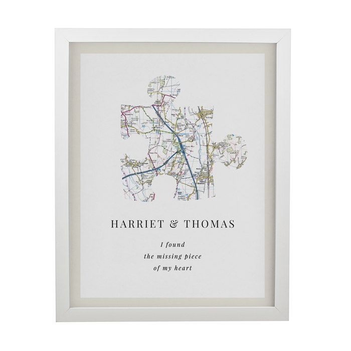 Personalised Present Day Map Puzzle Piece White Poster Frame ...