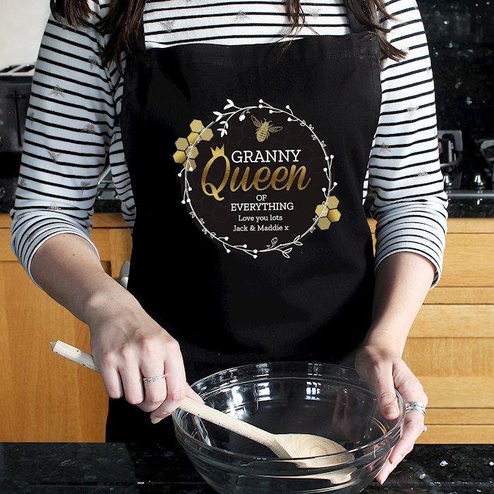 Personalised Queen Bee Black Apron | SpecialMoment.co.uk