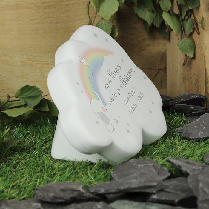 Personalised Rainbow Elephant Cloud Memorial Resin Stone ...