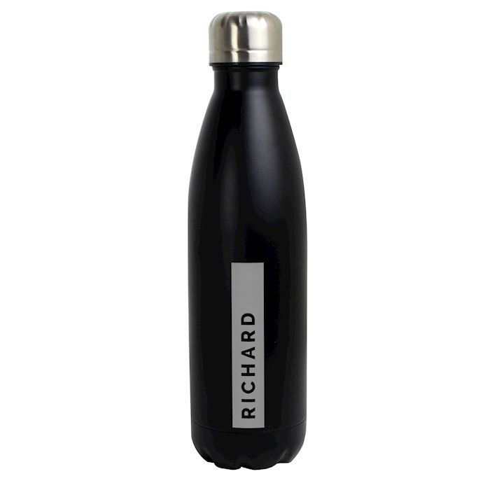 Personalised Rectangle Black Metal Insulated Drinks Bottle ...