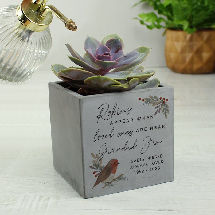 Personalised Robin Memorial Concrete Plant Pot | SpecialMoment.co.uk