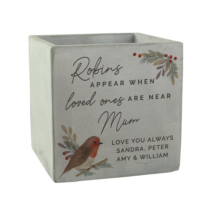 Personalised Robin Memorial Concrete Plant Pot | SpecialMoment.co.uk
