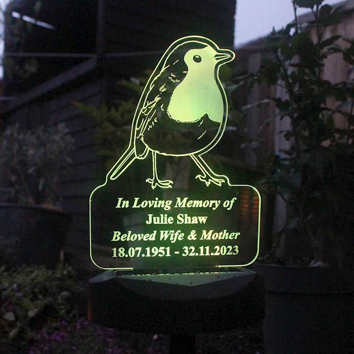 Personalised Robin Memorial Outdoor Solar Light | SpecialMoment.co.uk