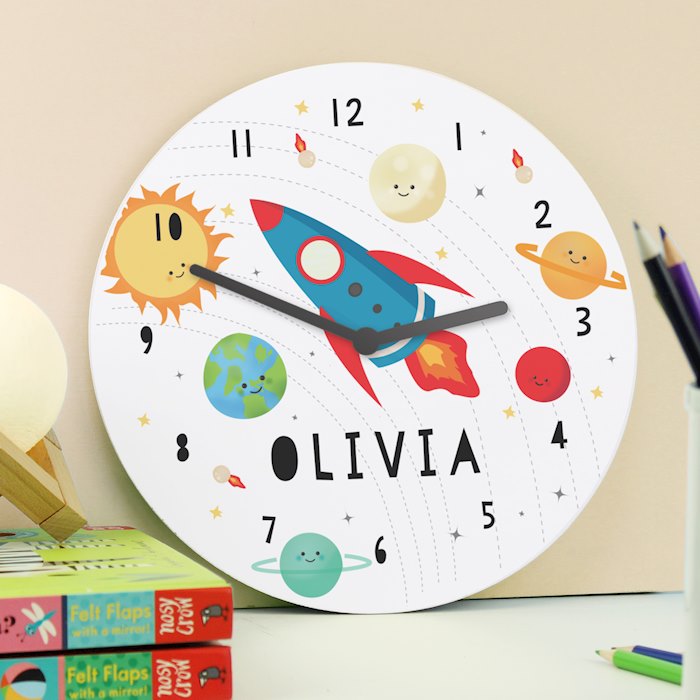 Personalised Rocket in Space Large Wooden Clock | SpecialMoment.co.uk