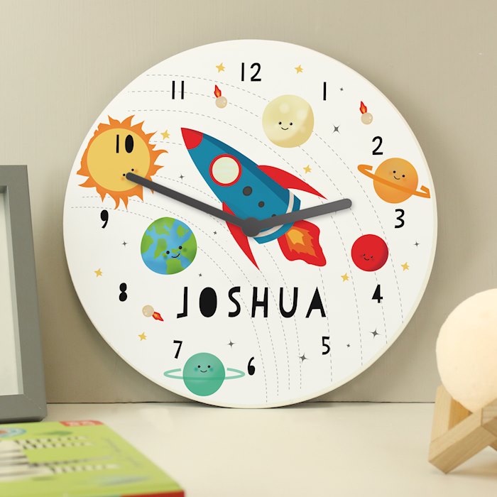 Personalised Rocket in Space Large Wooden Clock | SpecialMoment.co.uk