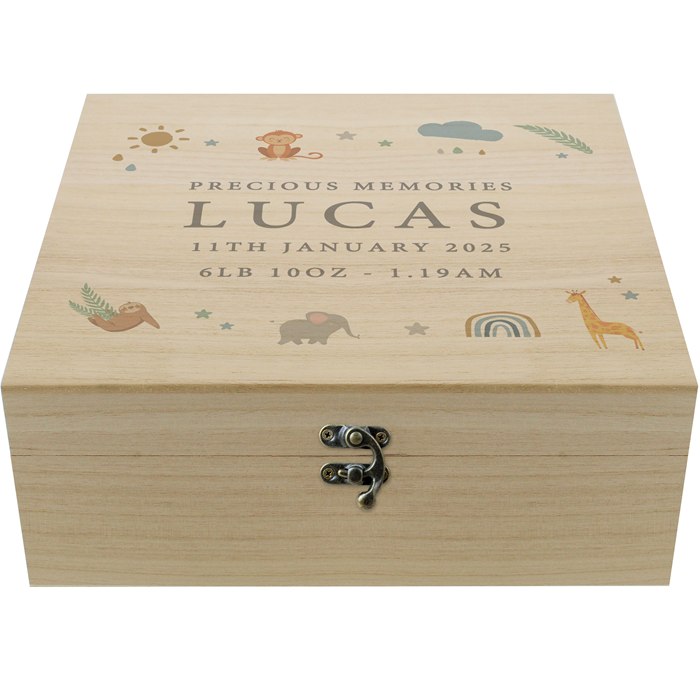 Personalised Safari Animals Large Wooden Keepsake Box | SpecialMoment.co.uk