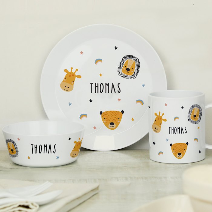 Personalised Safari Animals Plastic Childrens Breakfast Set ...