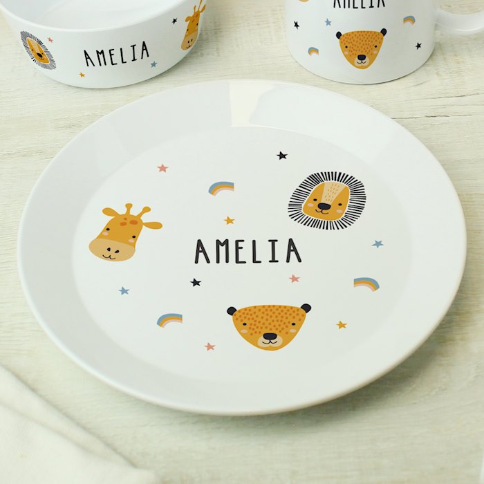 Personalised Safari Animals Plastic Childrens Breakfast Set ...