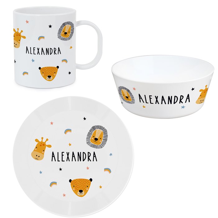 Personalised Safari Animals Plastic Childrens Breakfast Set ...