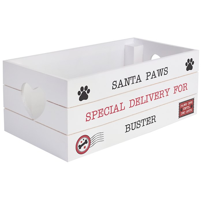 Personalised Santa Paws Small White Wooden Crate | SpecialMoment.co.uk