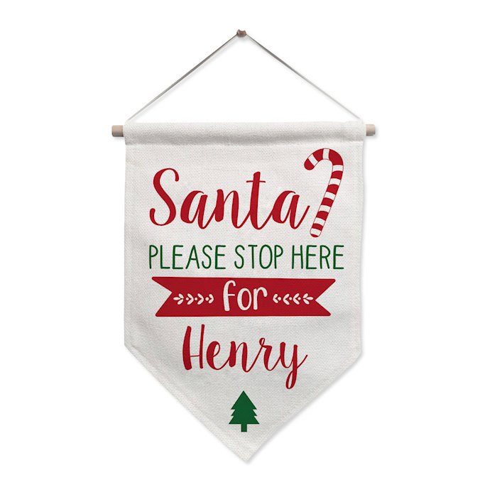 Personalised Santa Stop Here Hanging Banner | SpecialMoment.co.uk