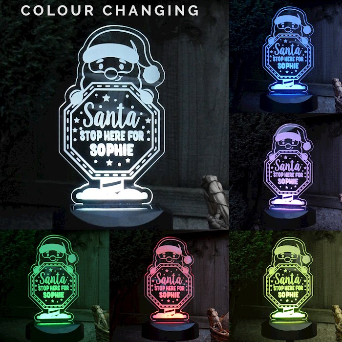 Personalised Santa Stop Here Sign Outdoor Solar Light | SpecialMoment.co.uk