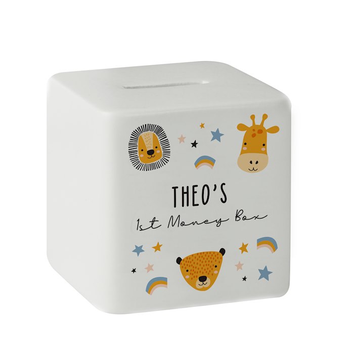 Personalised Scandi Safari Animals Ceramic Square Money Box ...