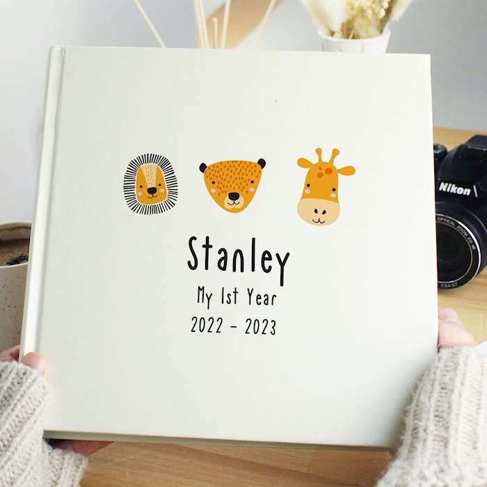 Personalised Scandi Safari Animals Square Photo Album | SpecialMoment.co.uk