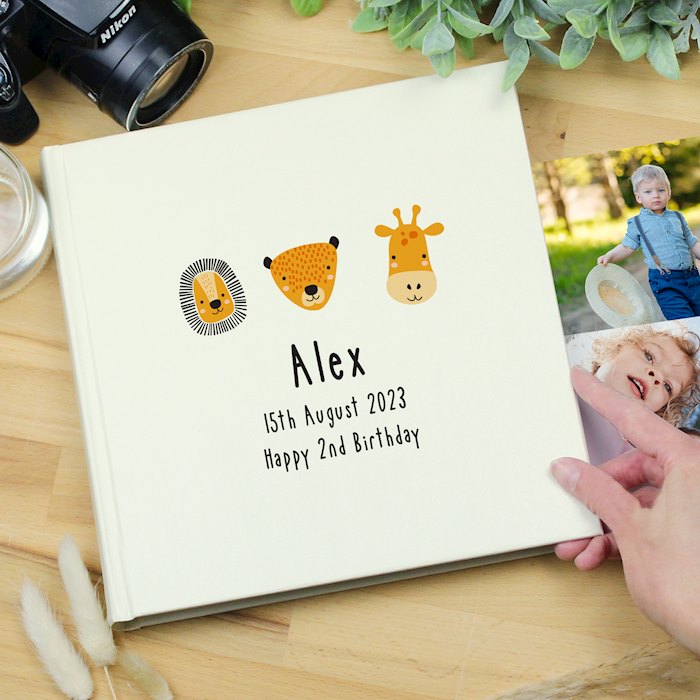 Personalised Scandi Safari Animals Square Photo Album | SpecialMoment.co.uk