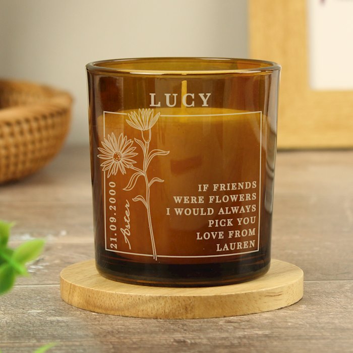 Personalised September Birth Flower Amber Glass Candle | SpecialMoment ...