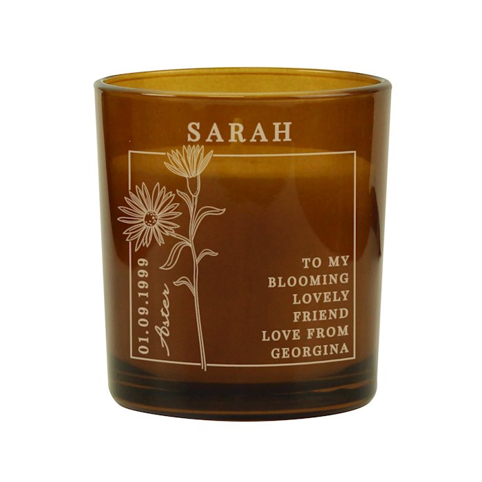 Personalised September Birth Flower Amber Glass Candle | SpecialMoment ...