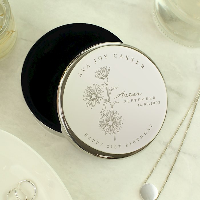 Personalised September Birth Flower Round Trinket Box | SpecialMoment.co.uk