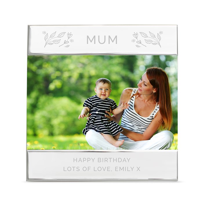 Personalised Silver Floral Square 6x4 Landscape Photo Frame ...