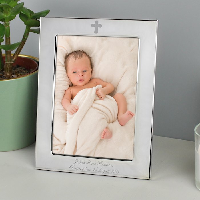 Personalised Silver Plated 6x4 Elegant Cross Photo Frame ...