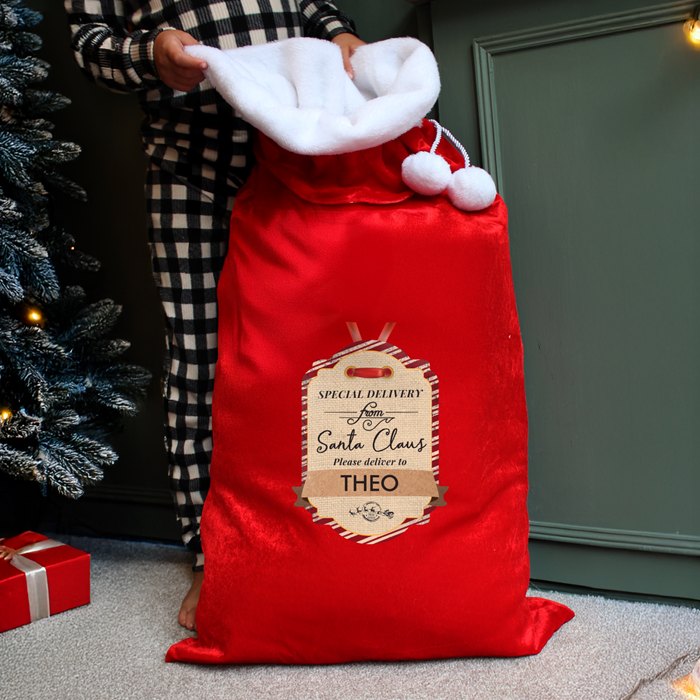 Personalised Special Delivery Pom Pom Red Santa Sack | SpecialMoment.co.uk