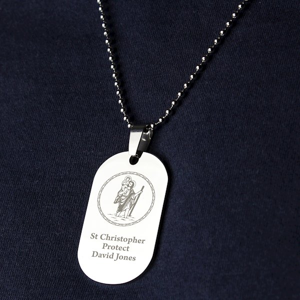 Personalised St Christopher Stainless Steel Dog Tag Necklace ...