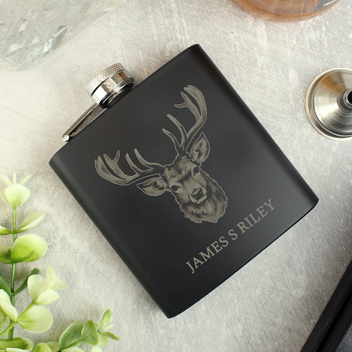 Personalised Stag Black Hip Flask | SpecialMoment.co.uk
