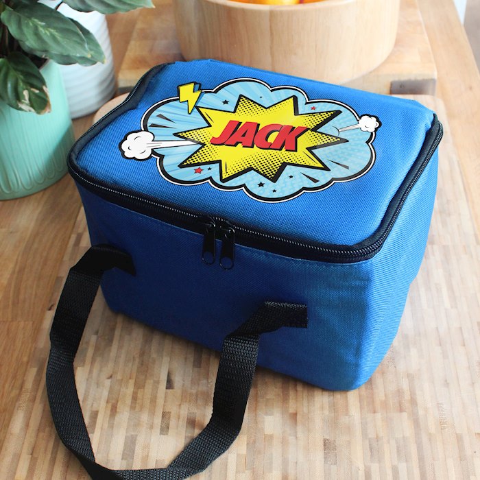 Personalised Superhero Blue Lunch Bag | SpecialMoment.co.uk