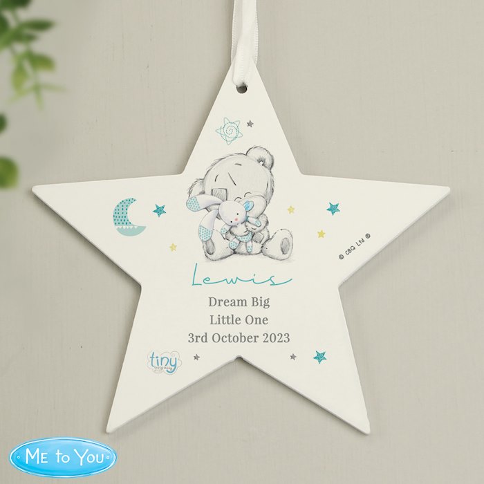Personalised Tiny Tatty Teddy Blue Wooden Star Decoration ...