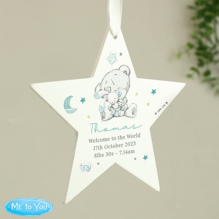 Personalised Tiny Tatty Teddy Blue Wooden Star Decoration ...