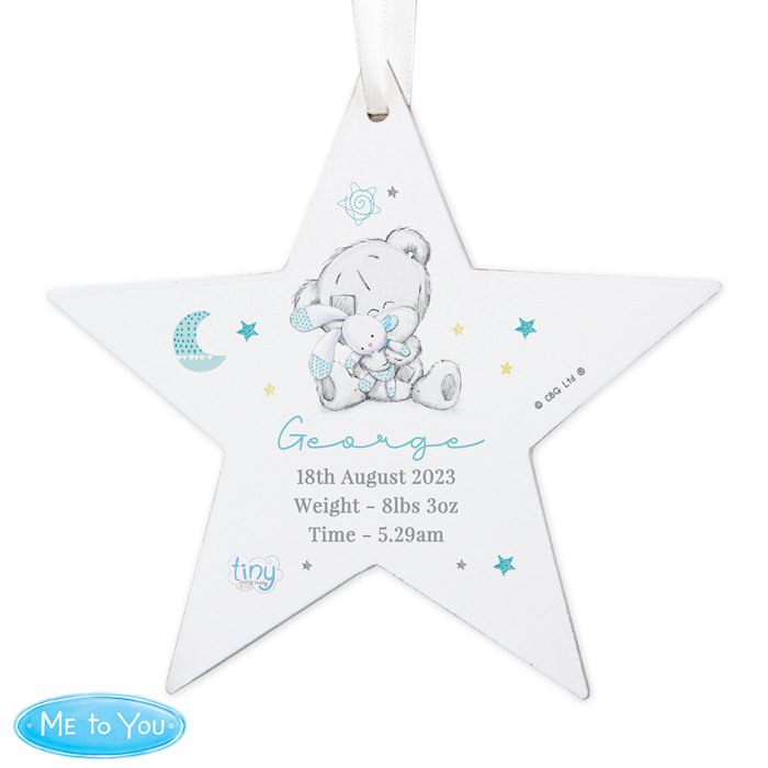 Personalised Tiny Tatty Teddy Blue Wooden Star Decoration ...