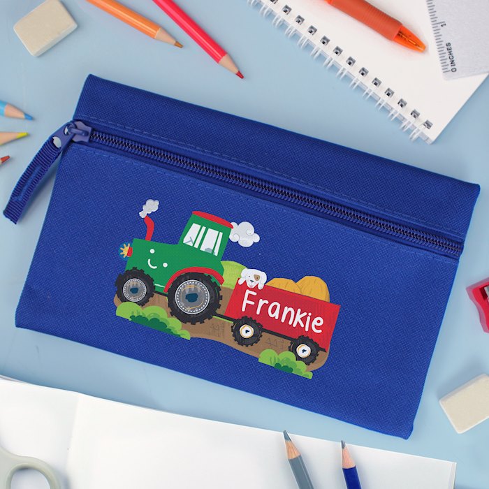 Personalised Tractor Blue Pencil Case | SpecialMoment.co.uk