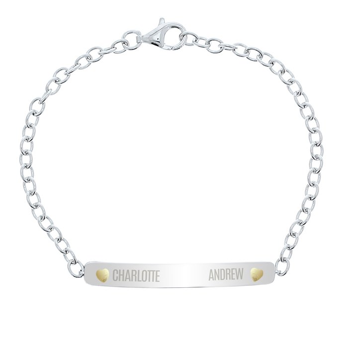 Personalised Two Names Sterling Silver and 9ct Gold Bar Bracelet ...
