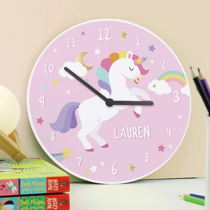 Personalised Unicorn Wooden Childrens Clock | SpecialMoment.co.uk