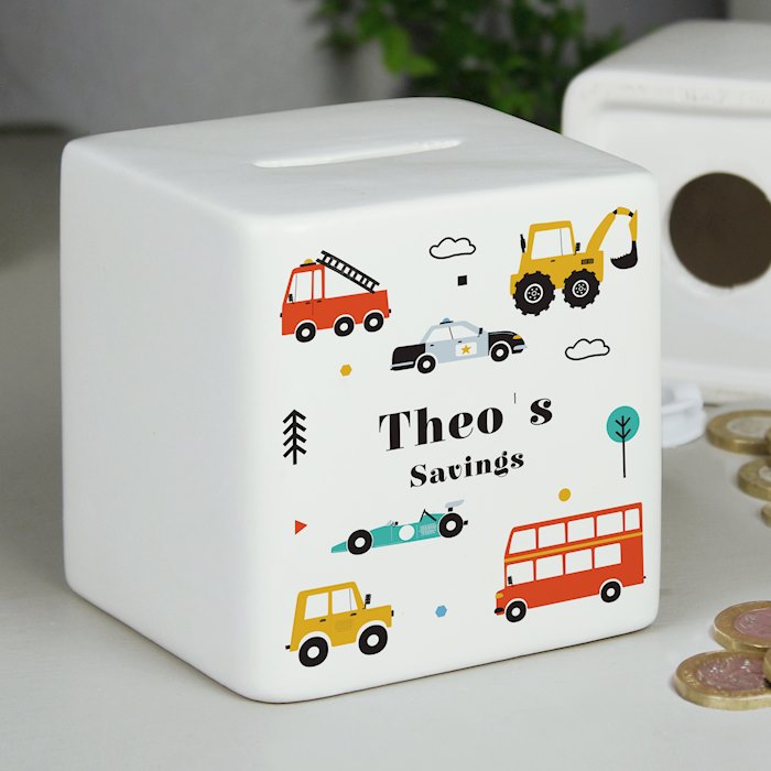 Personalised Vehicles Ceramic Square Money Box | SpecialMoment.co.uk