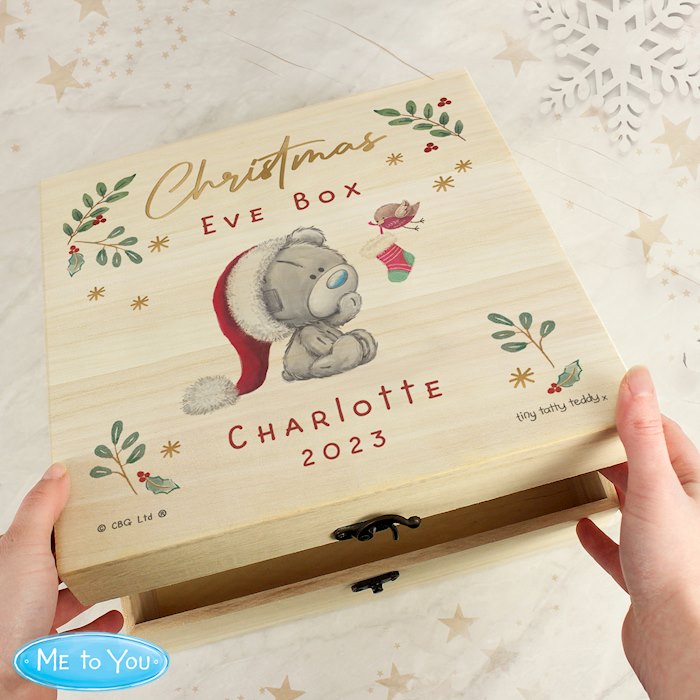 Personalised Winter Christmas Eve Tiny Tatty Teddy Large Wooden ...