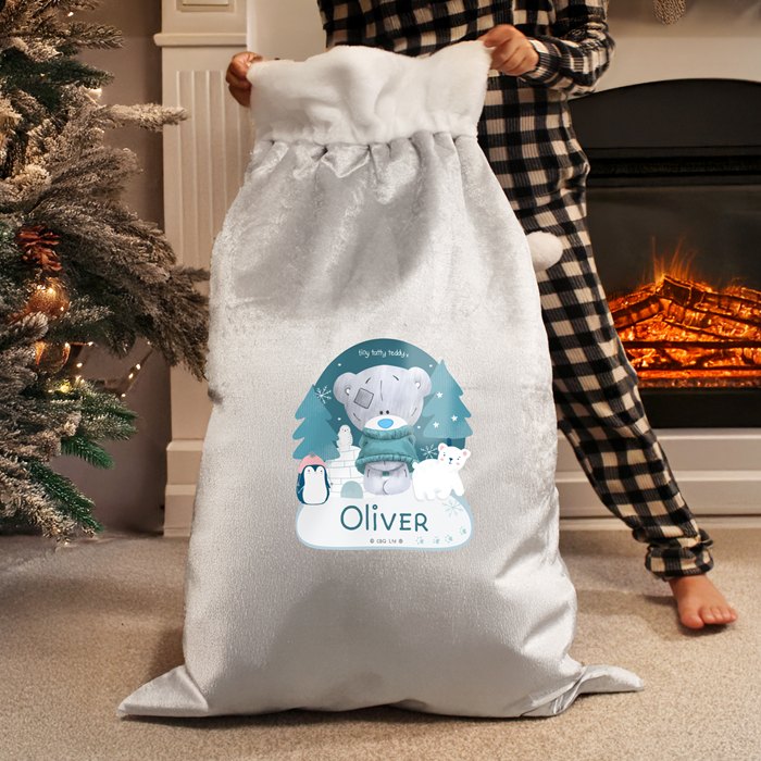 Personalised Winter Explorer Tiny Tatty Teddy Silver Grey Pom Pom Santa ...