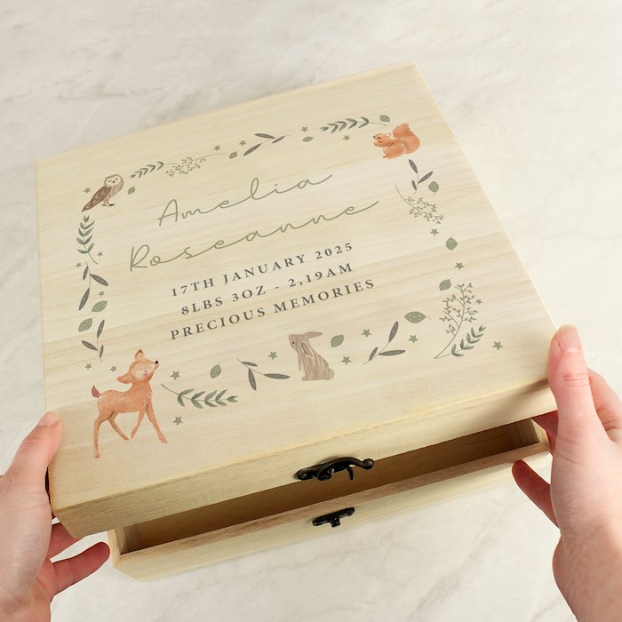 Personalised Woodland Animal Large Wooden Keepsake Box | SpecialMoment ...