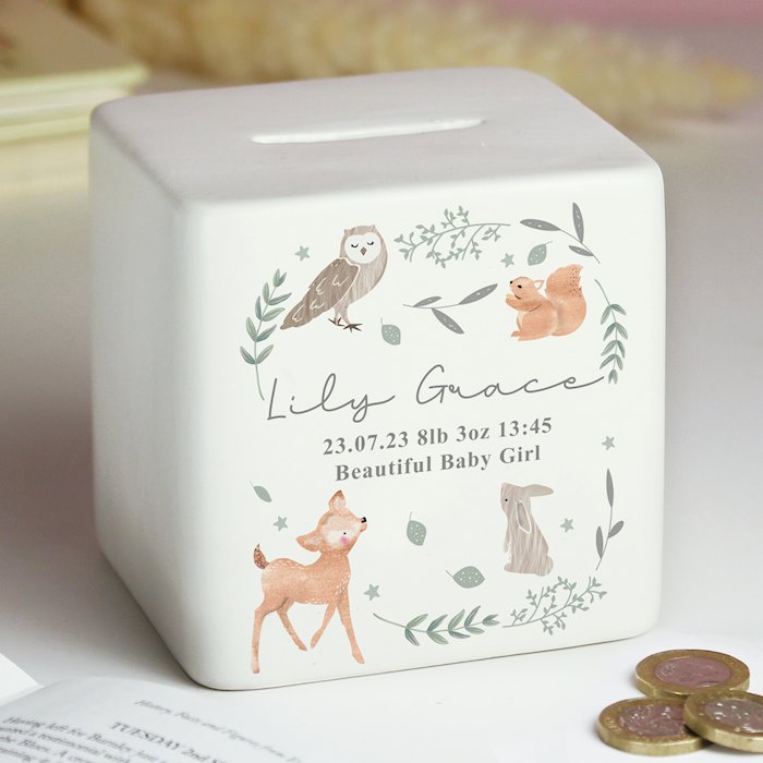 Personalised Woodland Animals Ceramic Square Money Box | SpecialMoment ...
