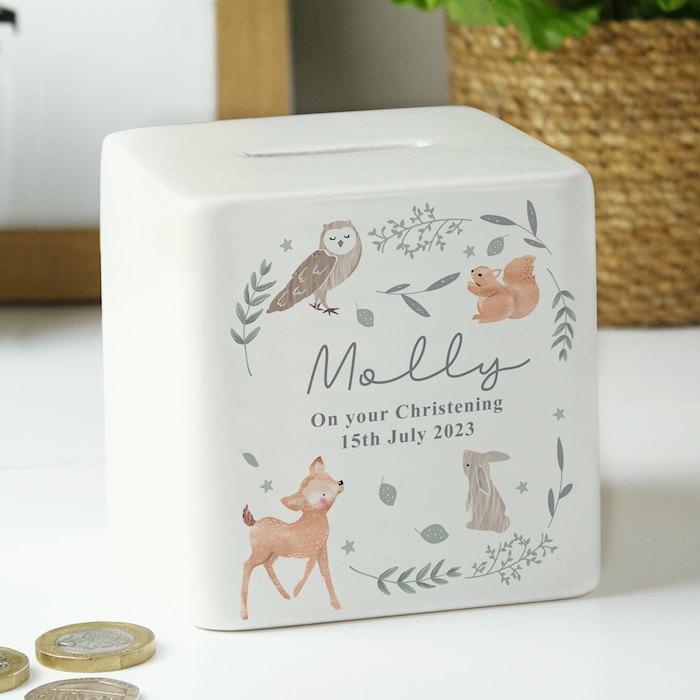 Personalised Woodland Animals Ceramic Square Money Box | SpecialMoment ...